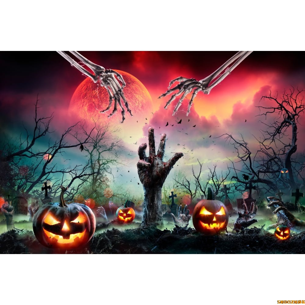 Hallowe Backdrop for Photography Horror Moon Night Pumpkin Lantern ...