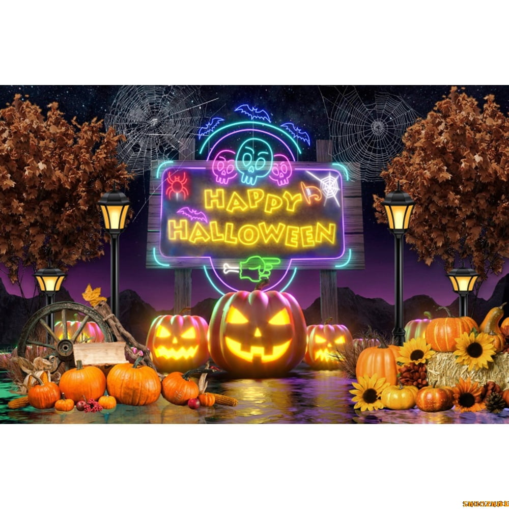 Hallowe Backdrop for Photography Horror Moon Night Pumpkin Lantern ...