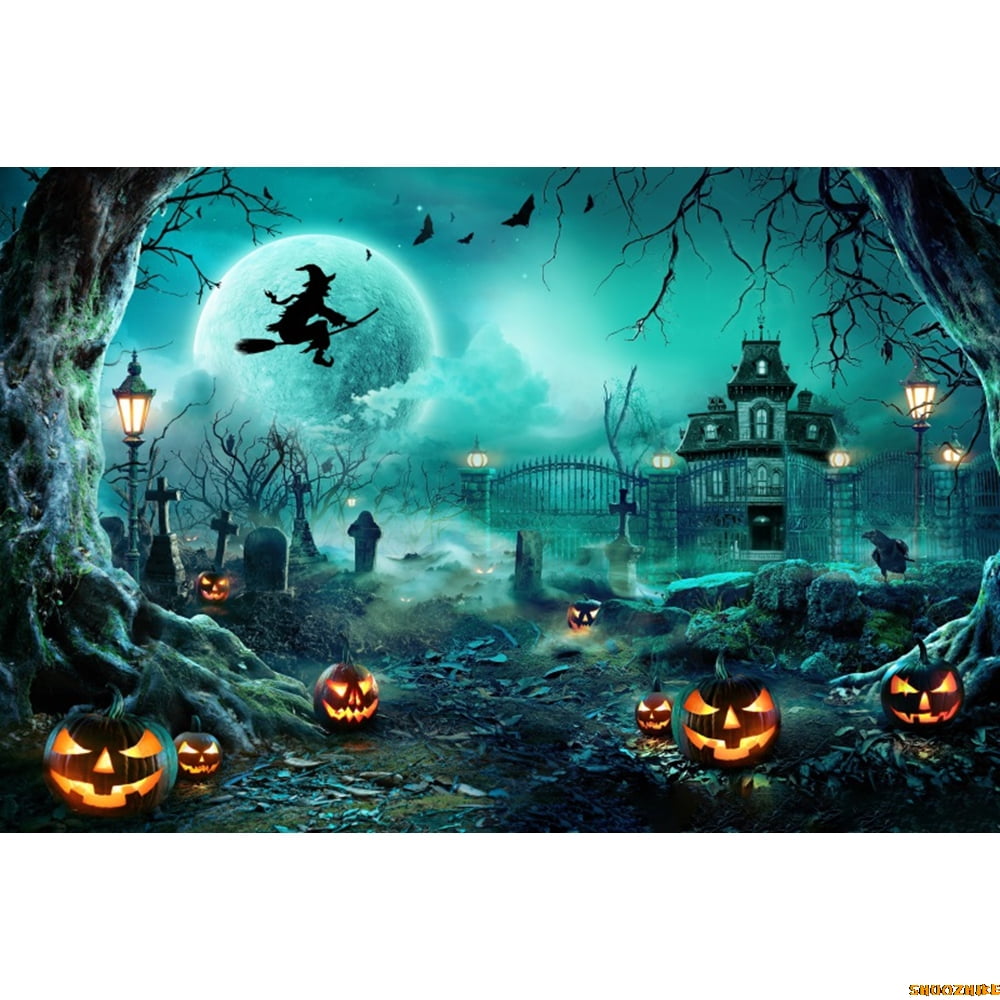 Hallowe Backdrop for Photography Horror Moon Night Pumpkin Lantern ...