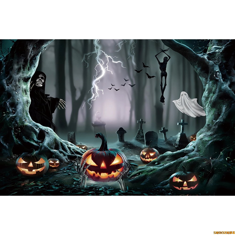 Hallowe Backdrop for Photography Horror Moon Night Pumpkin Lantern ...