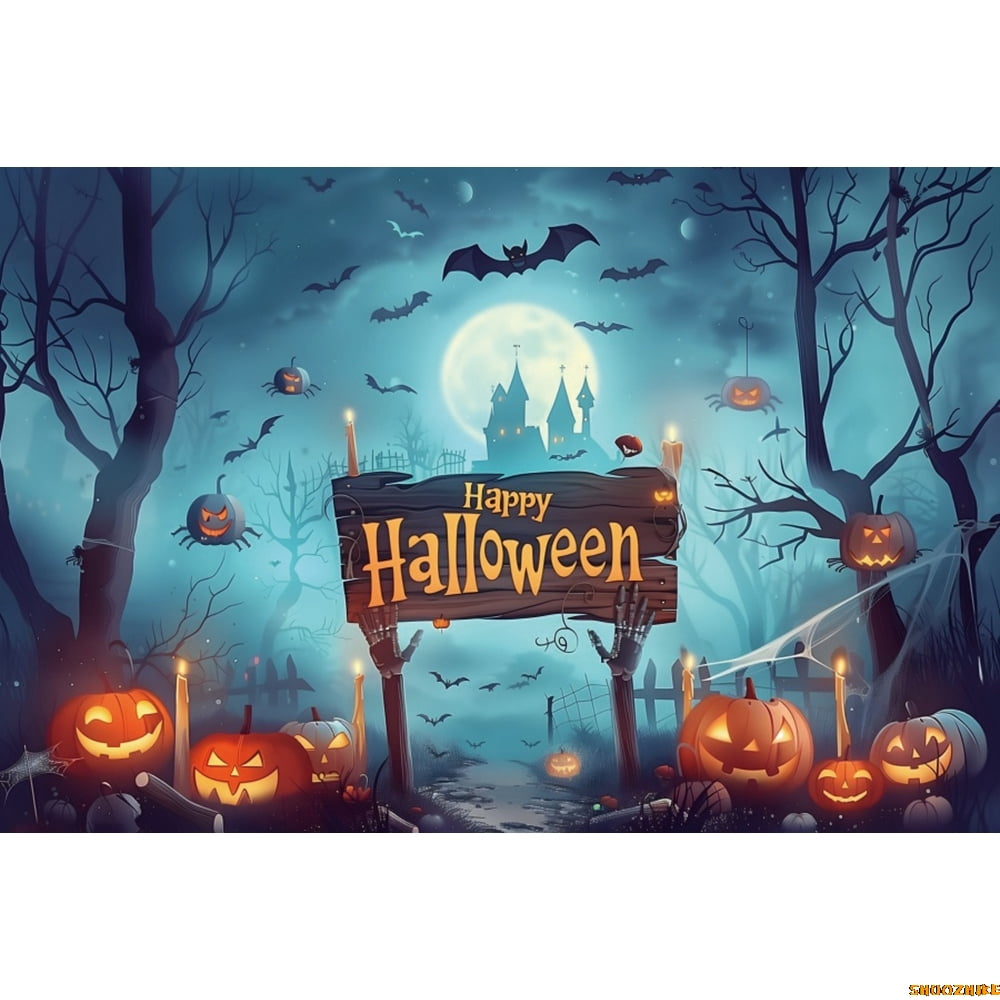 Hallowe Backdrop for Photography Horror Skull Pumpkin Bloody Hands for ...