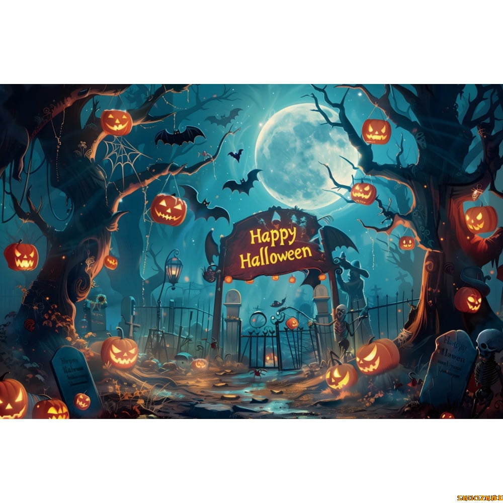 Hallowe Backdrop for Photography Horror Skull Pumpkin Bloody Hands for ...