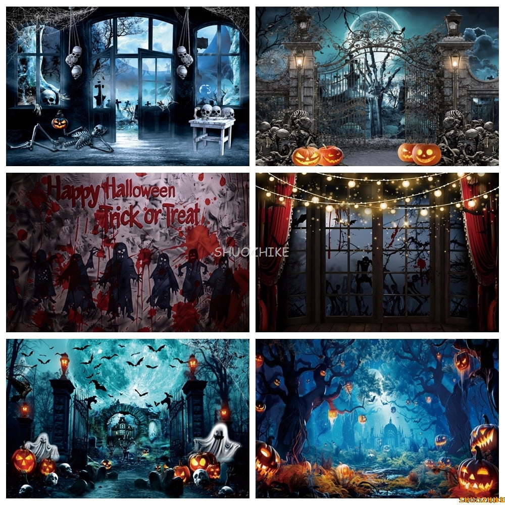 Hallowe Backdrop for Photography Horror Skull Pumpkin Bloody Hands for ...