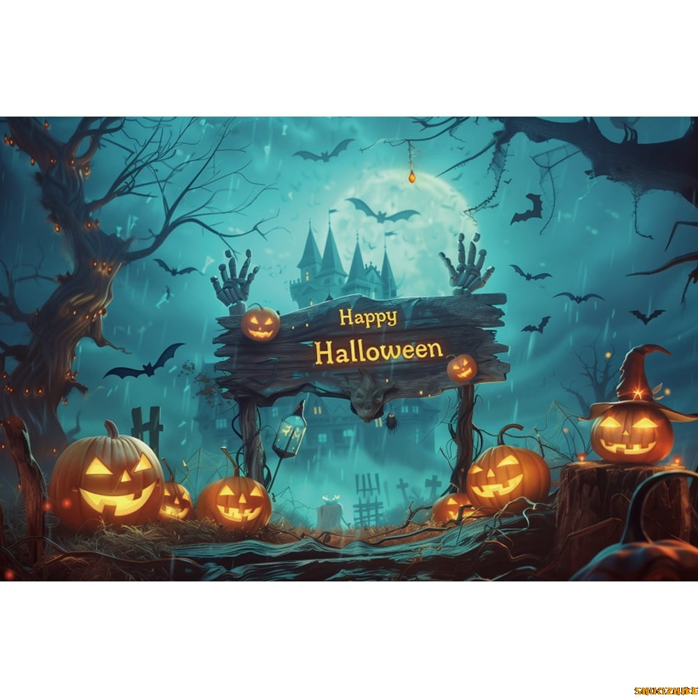 Hallowe Backdrop for Photography Horror Skull Pumpkin Bloody Hands for ...