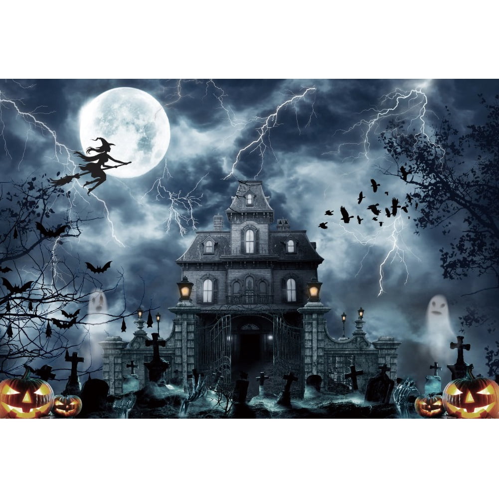 Hallowe Backdrops For Photography Tomb Castle Witch Bat Terrible Night ...
