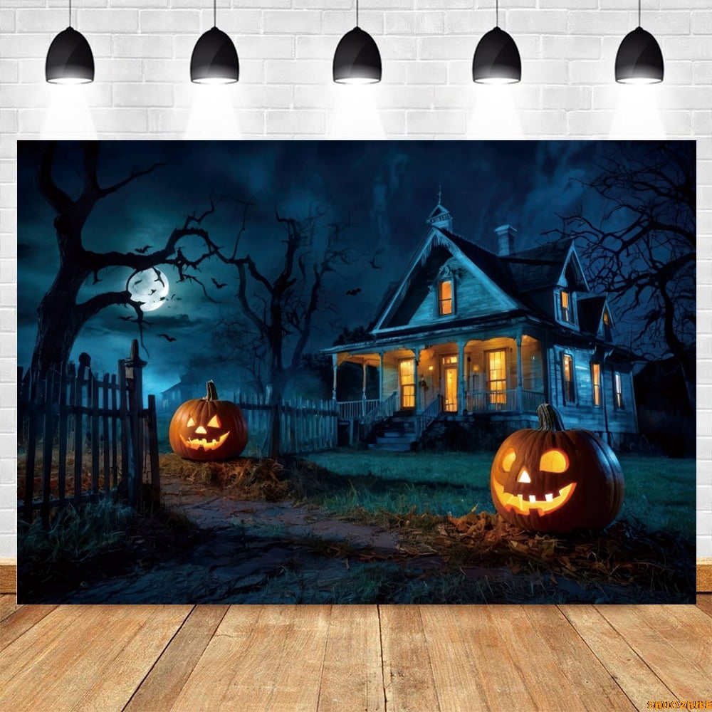 Hallowe Background Night Full Moon Dark Forest Horror Pumpkin Lanterns ...