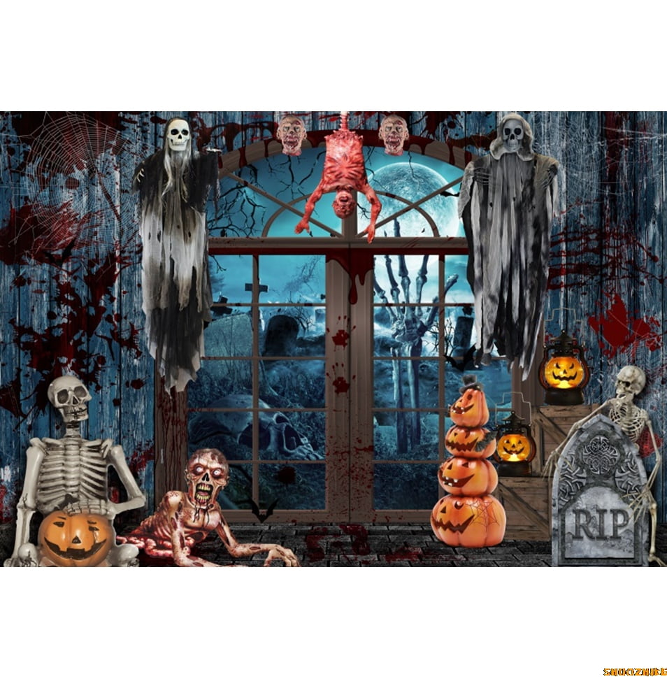 Hallowe Blood Handprint Backdrop Horror Zombie Death Kids Portrait ...