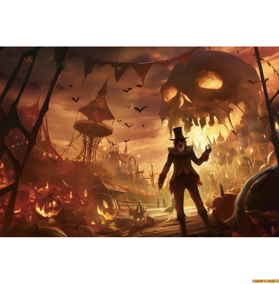 Hallowe Circus Horror Clown Backdrop Skull Ferris Wheel Outdoor Night ...