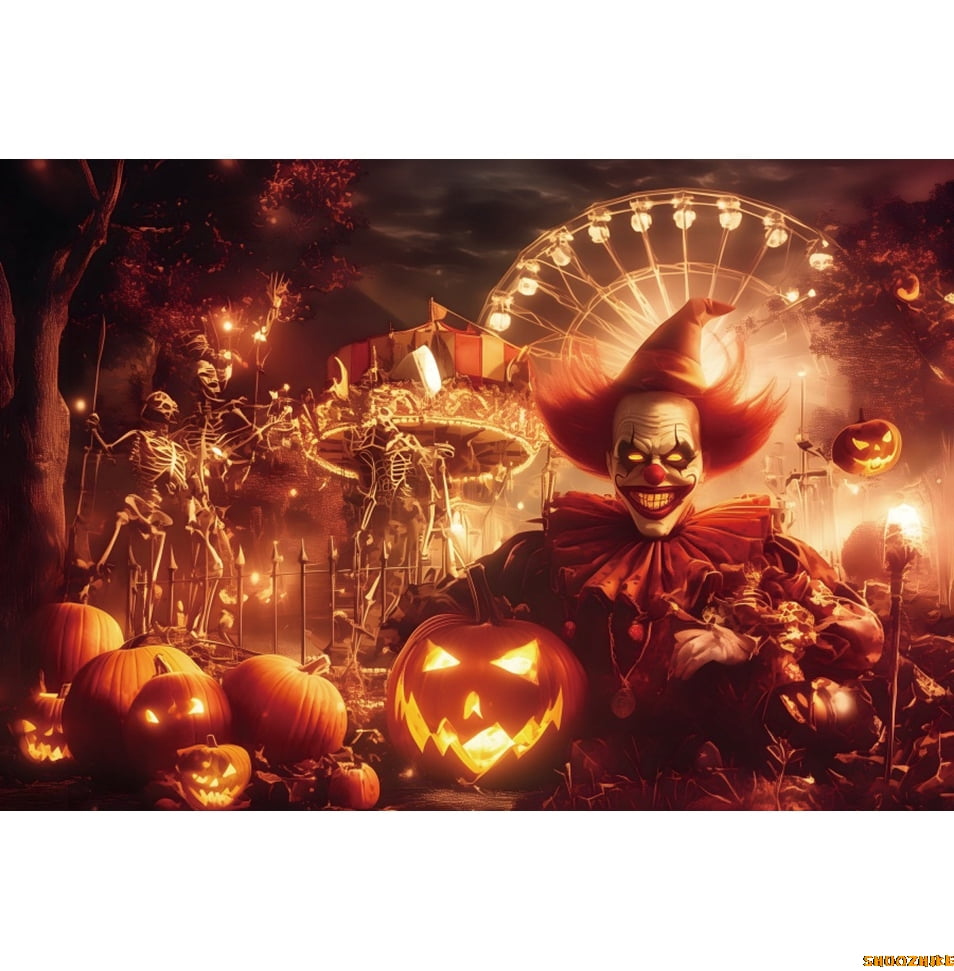 Hallowe Circus Horror Clown Backdrop Skull Ferris Wheel Outdoor Night ...
