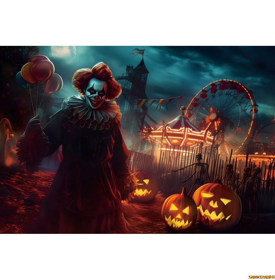 Hallowe Circus Horror Clown Backdrop Skull Ferris Wheel Outdoor Night ...