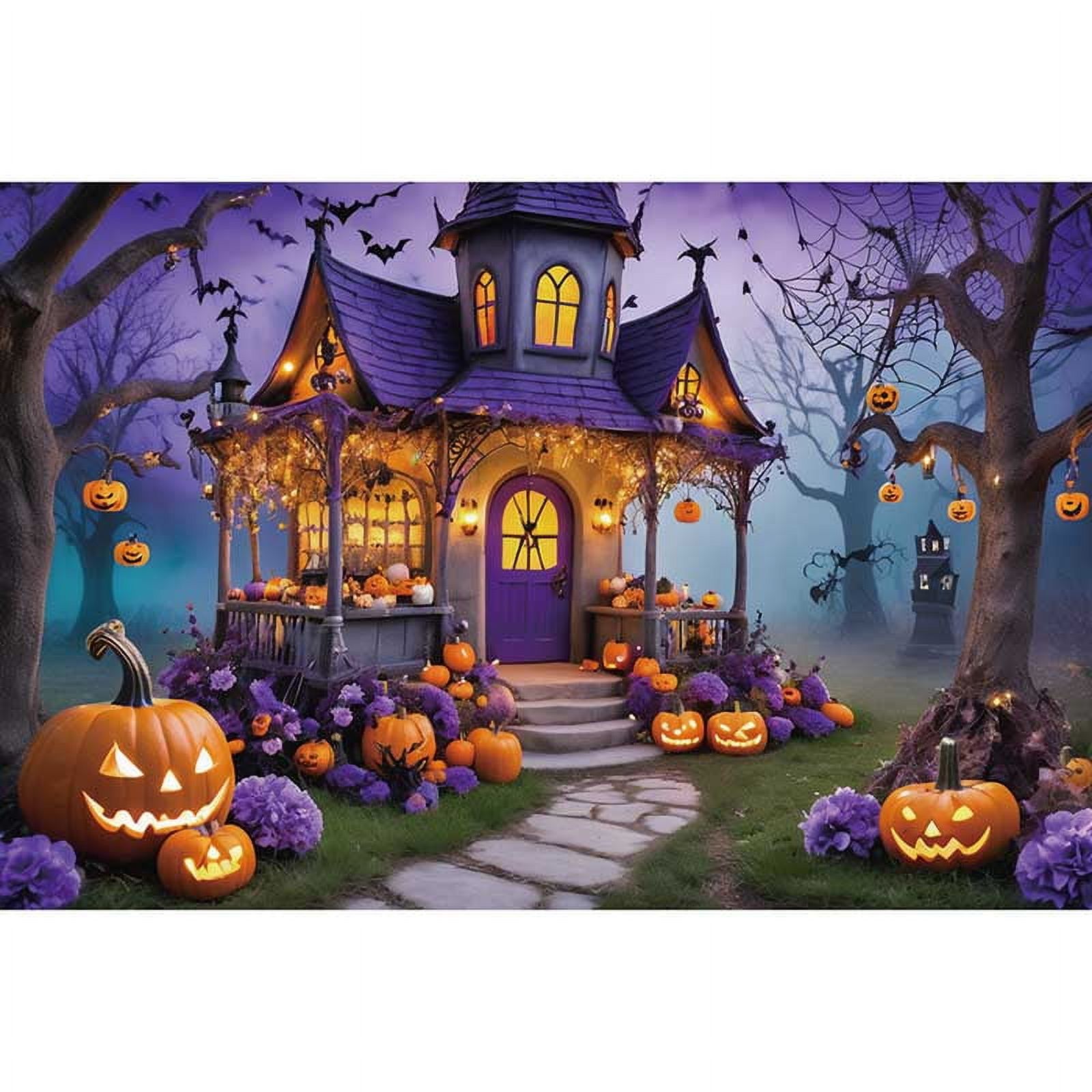 Hallowe Enchanted Gard Flower Purple Background Child Pumpkin Castle ...
