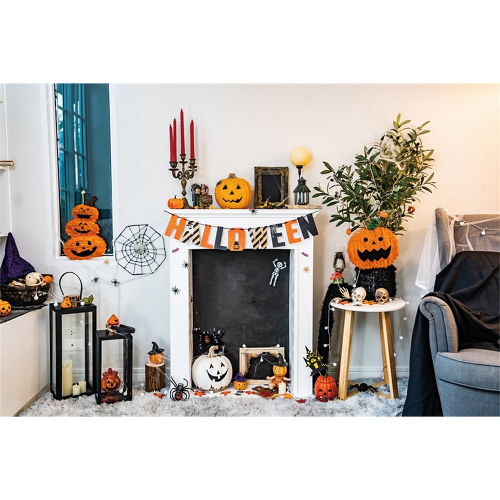 Hallowe Living Room Backdrop Baby Indoor Party Photo Booth Background Horror Jack O'Lantern ...