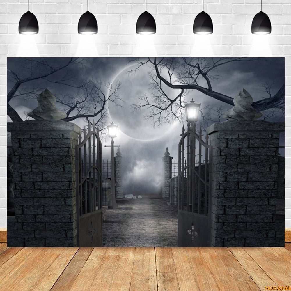 Hallowe Night Full Moon Backdrop Gloomy Woods Graveyard Horrible ...