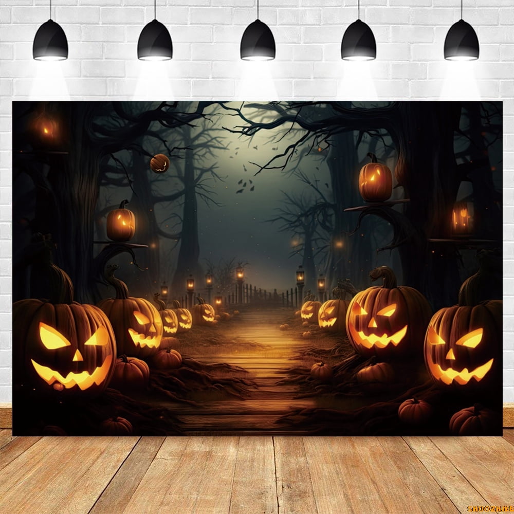 Hallowe Photography Backdrop Full Moon Scary Night Castle Pumpkin ...