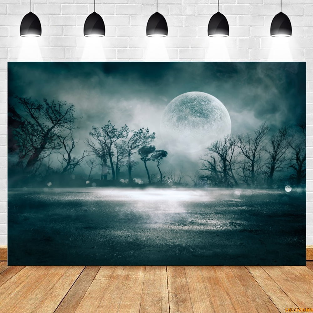 Hallowe Photography Backdrop Full Moon Scary Night Castle Pumpkin ...
