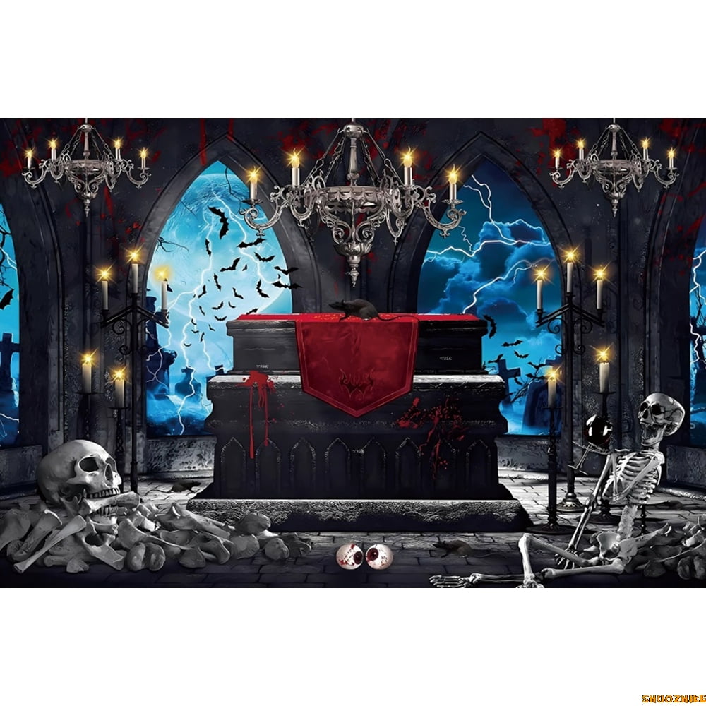Hallowe Photography Backdrop Horror Night Moon Scary Skull Graveyard ...