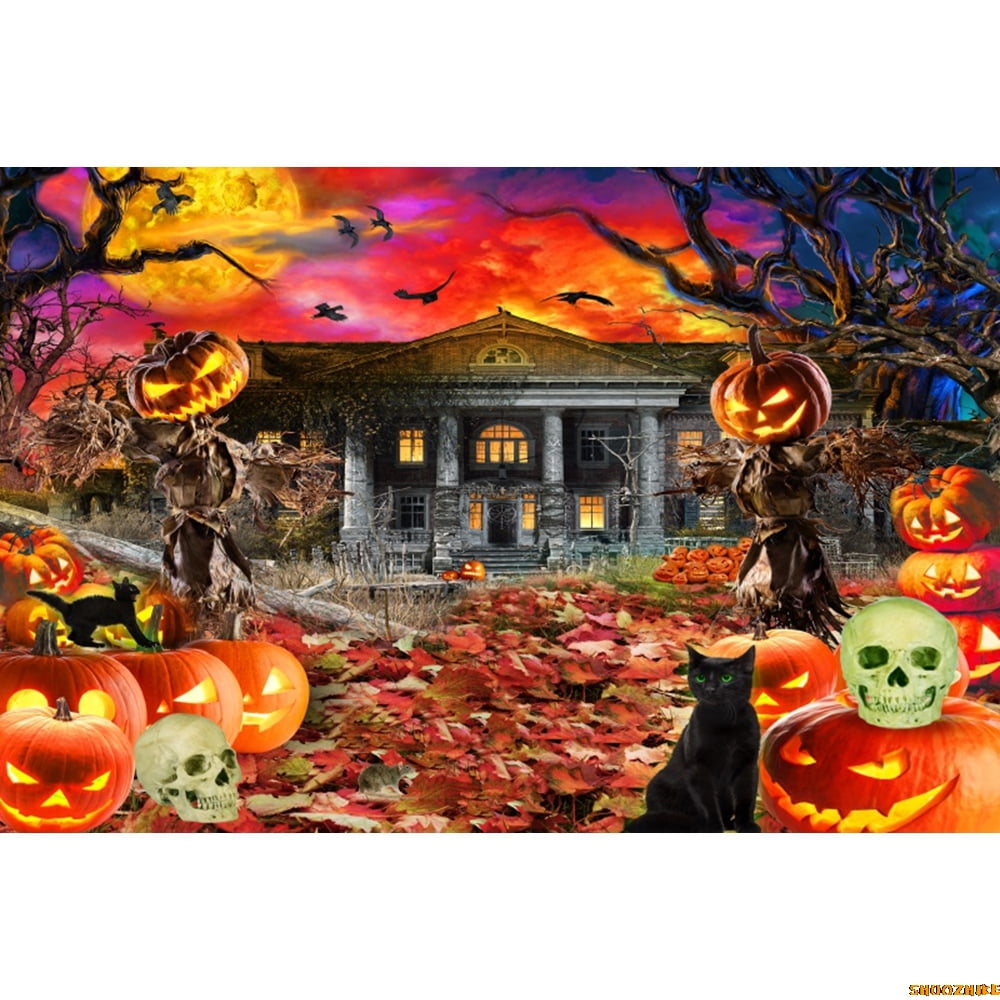 Hallowe Photography Backdrop Horror Night Moon Scary Skull Graveyard ...