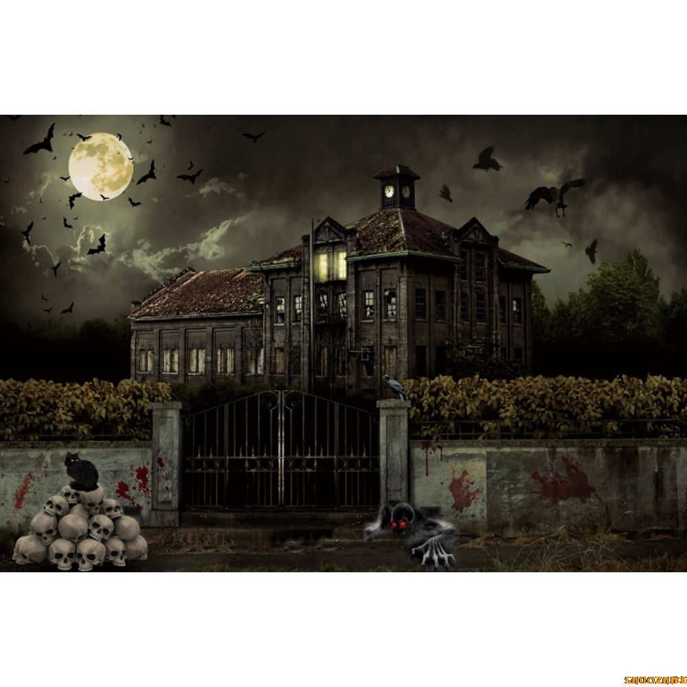 Hallowe Photography Backdrop Horror Night Moon Scary Skull Graveyard ...