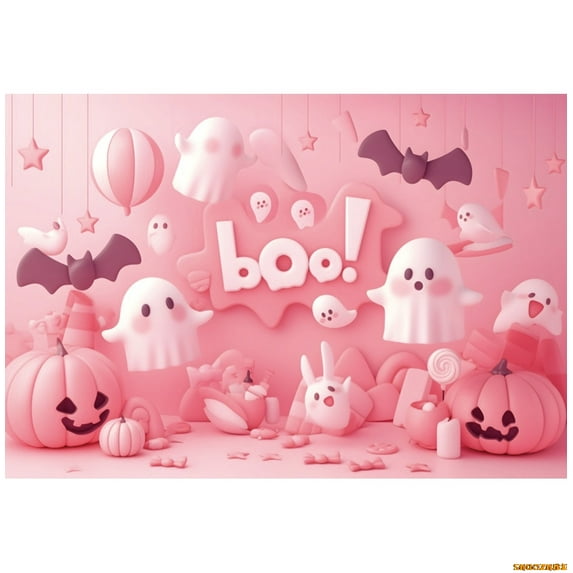 Hallowe Pink Cute Backdrop Baby Shower 1st Birthday Party Portrait ...