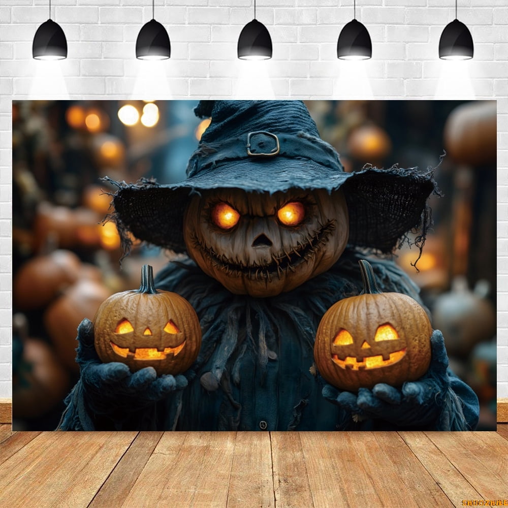 Hallowe Scarecrow Backdrop Dark Night Pumpkin Lanterns Kids Portrait ...