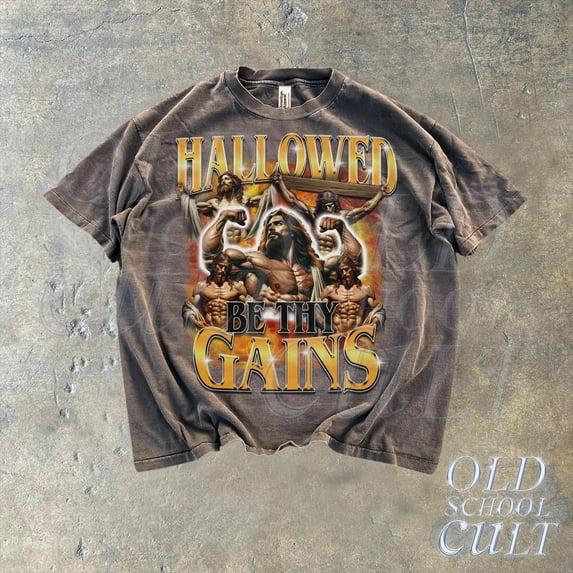 Hallowed Be Thy Gains 90s T-Shirt, Retro Graphic Pump Cover Shirt ...