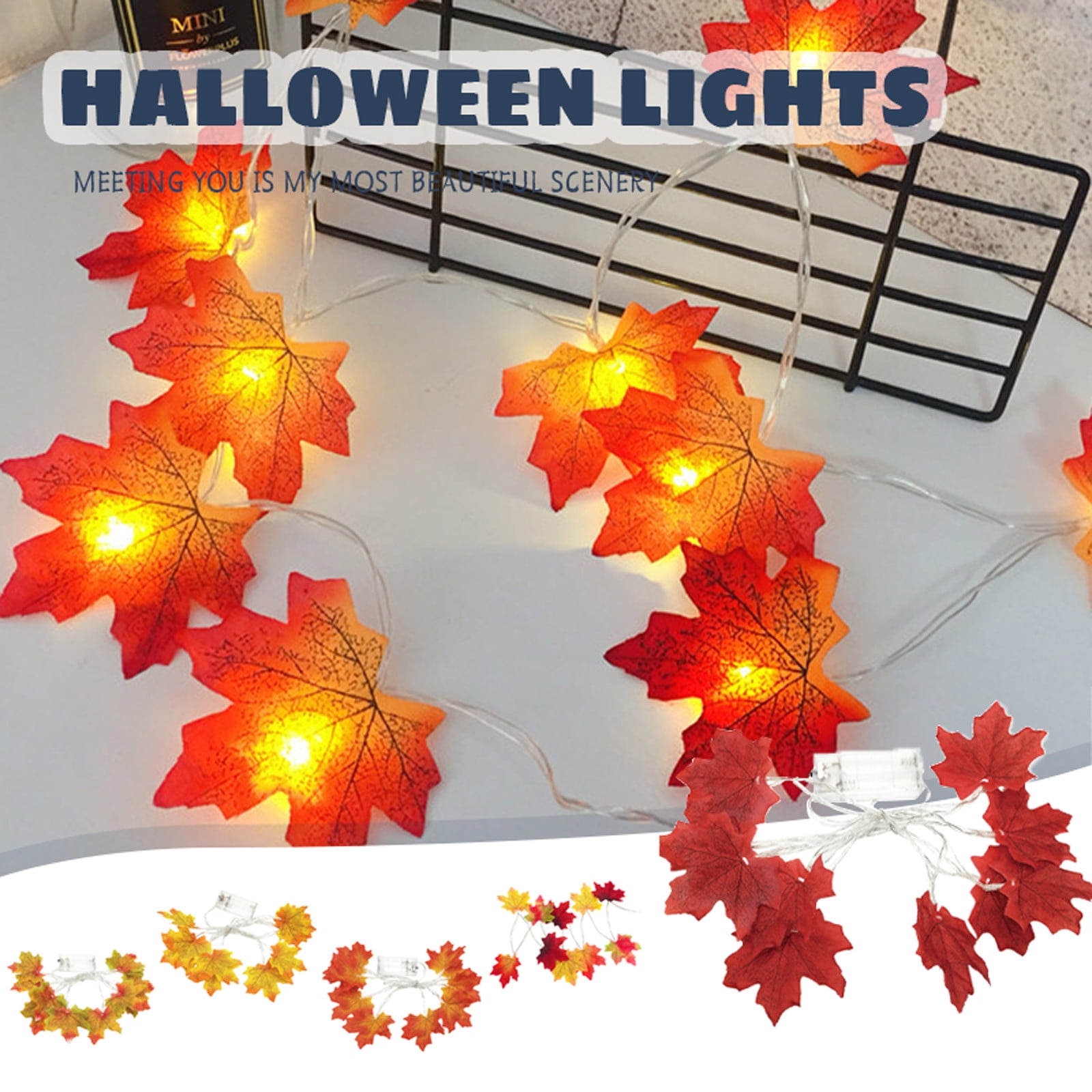Halloween 1.5M 10LED Lighted Maple Leaves Garland - Fall Decoration ...