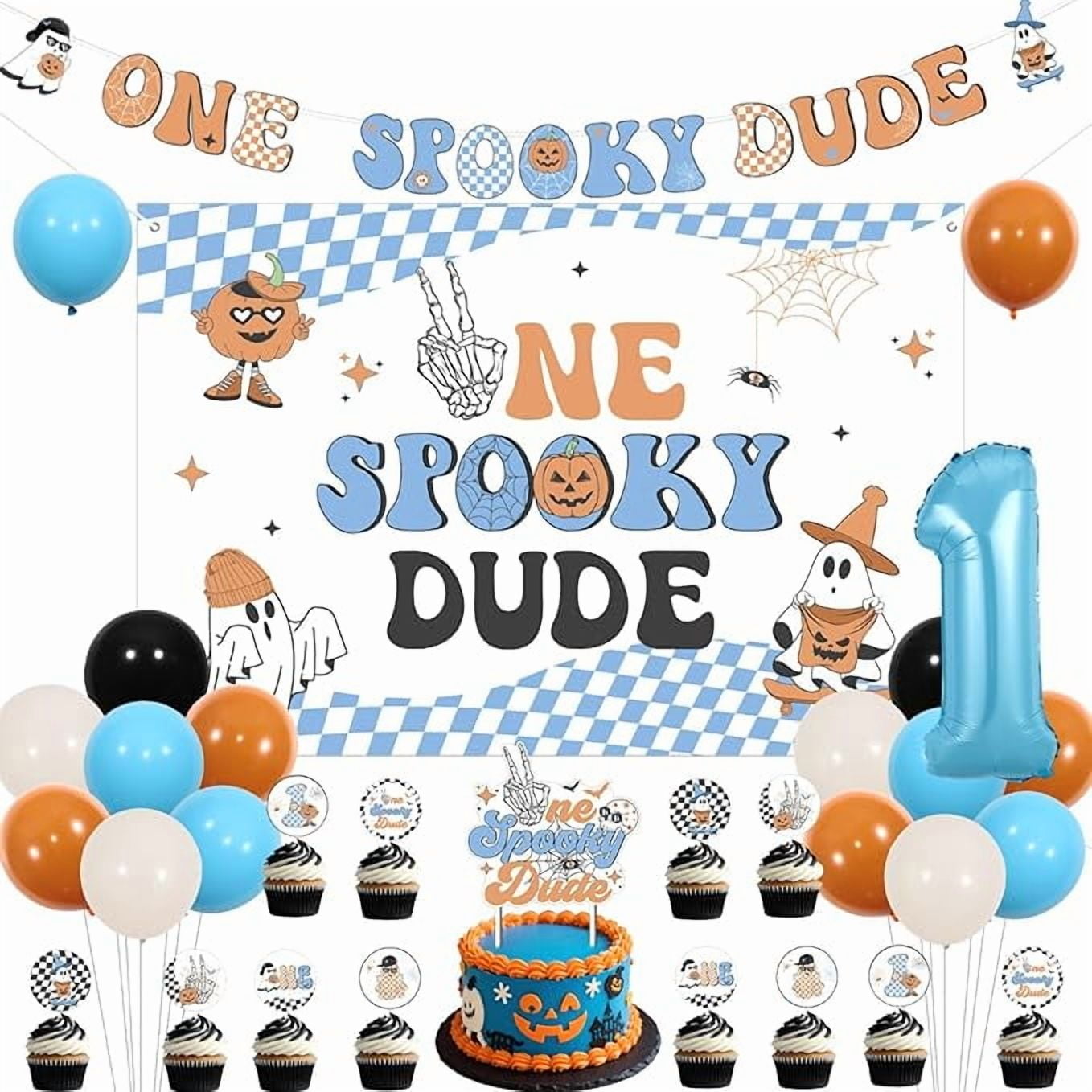 Halloween 1st Birthday Decorations for Boys One Spooky Dude Backdrop ...