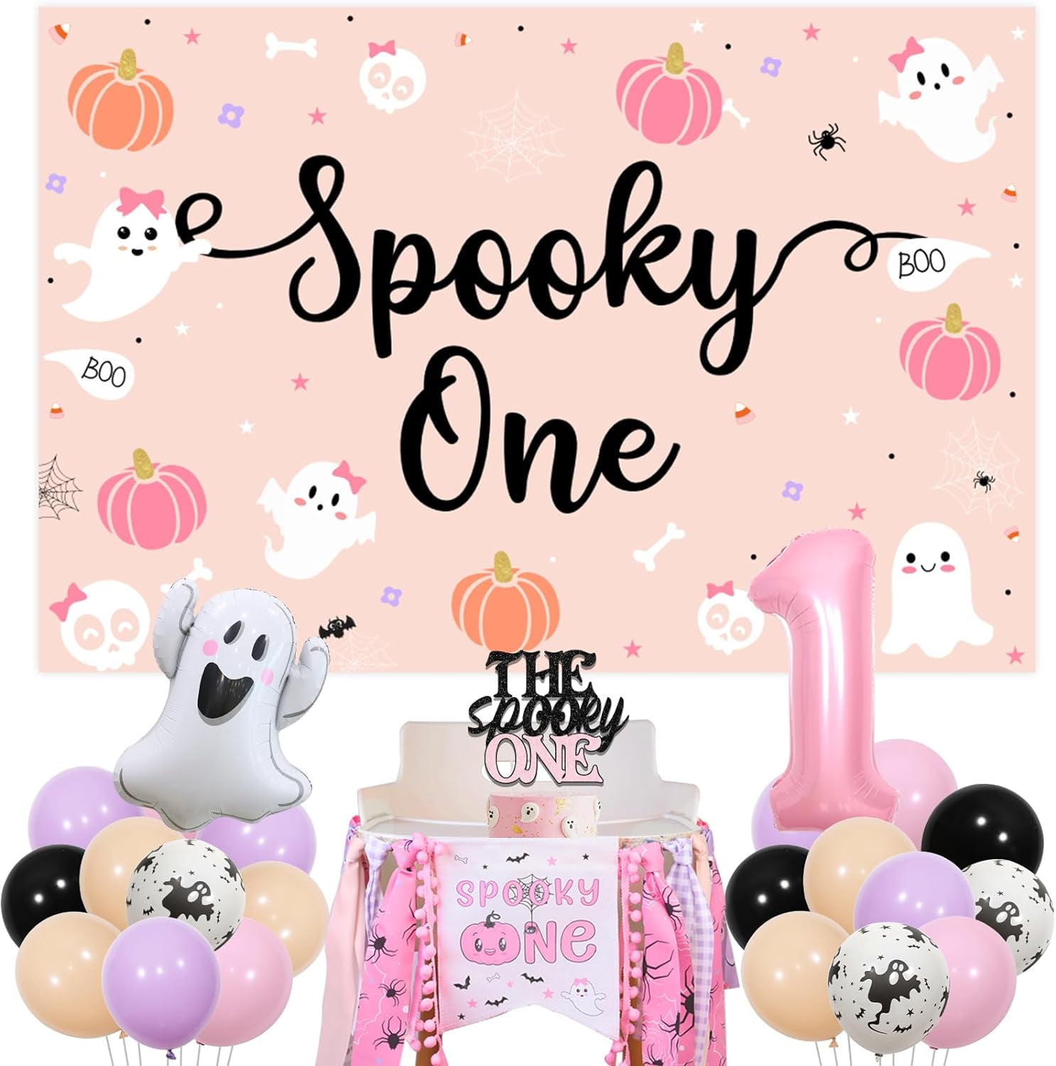 Halloween 1st Birthday Decorations for Girls, Spooky One Birthday Party ...