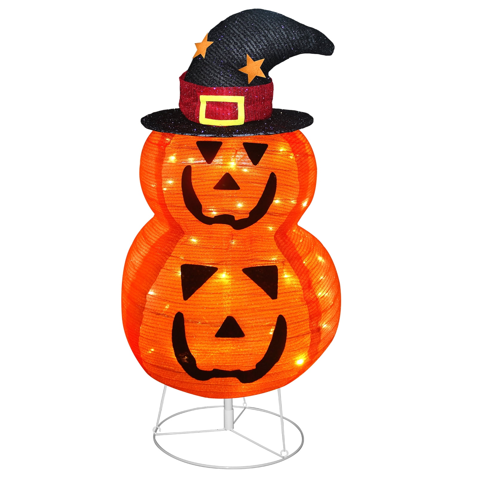 Halloween 2.9ft Lighted Fabric Pumpkin Decor, Pre-lit Pop Up Jack-o ...