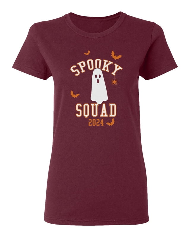 Halloween 2024 Spooky Squad Ghost Funny Party Ladies' Crewneck T-Shirt (Maroon, Large) - Walmart.com