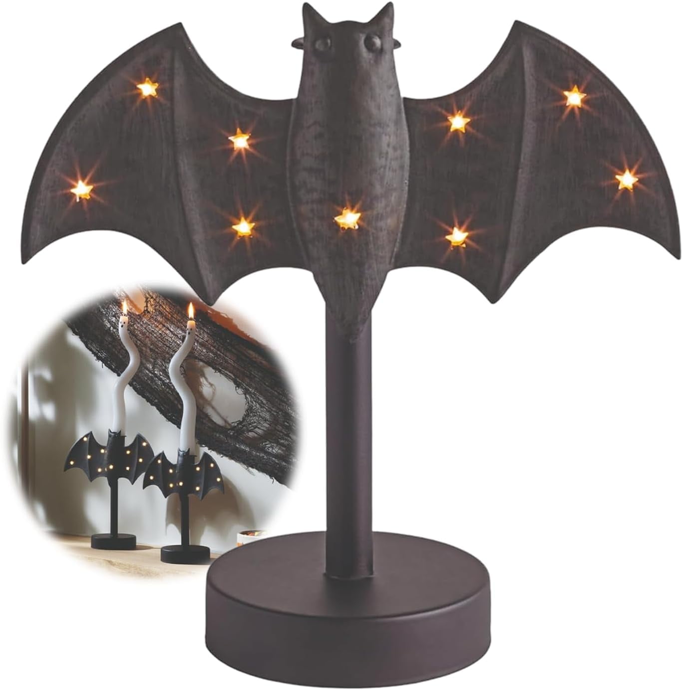 Halloween 2025 Bat Candlestick Large Twinkle Bat Candlestick, Halloween ...