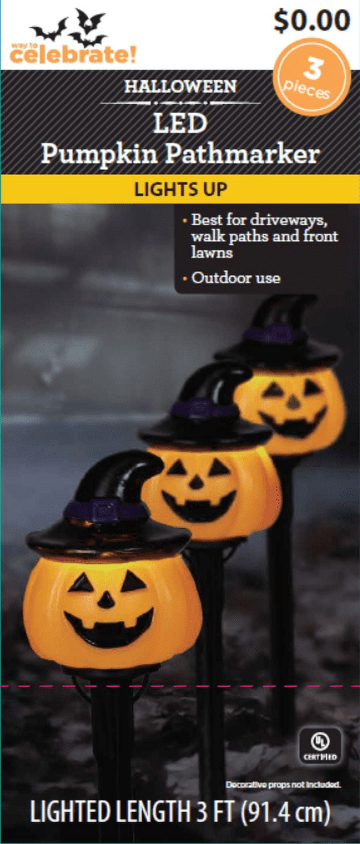 Way To Celebrate Halloween 3-Piece Pumpkin Lawn Stakes with 10 LED ...