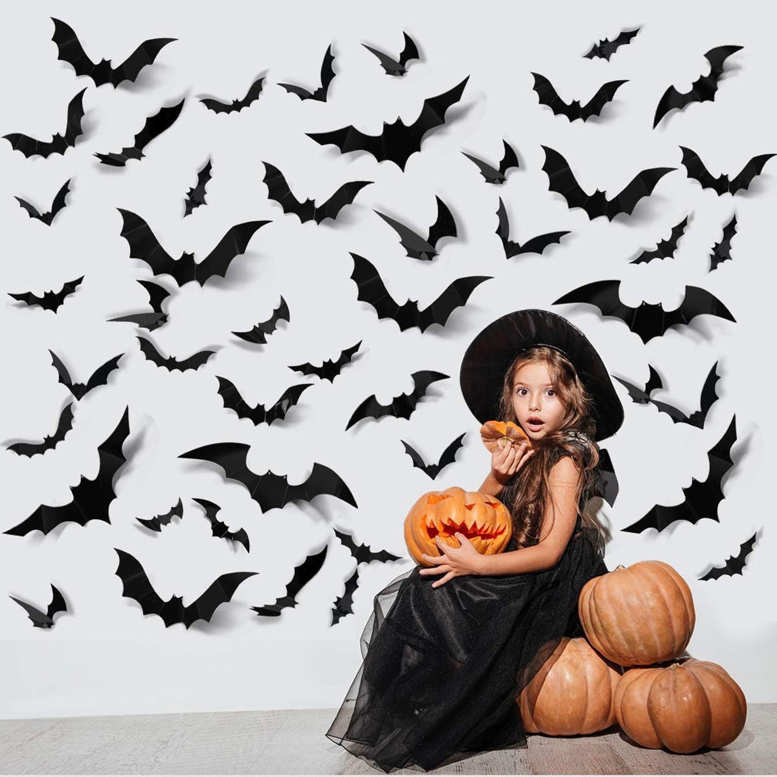 Halloween 3D Bat Wall Decals, 124PCS Black Bat Stickers for Halloween ...