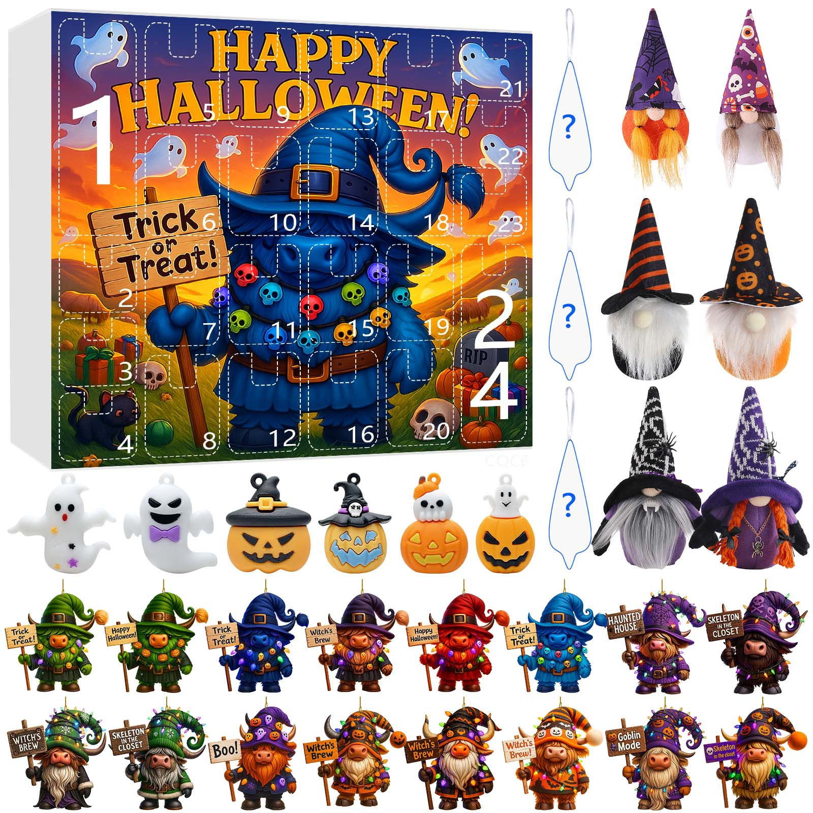 Halloween 3D Figurine Calendar,Halloween Gnome Countdown Calendar,24 ...