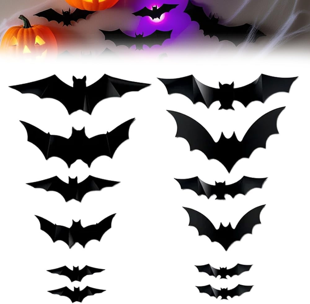 Halloween 3D Lighted Bats, 2025 New 3D LED Bat Stickers Halloween Bats ...