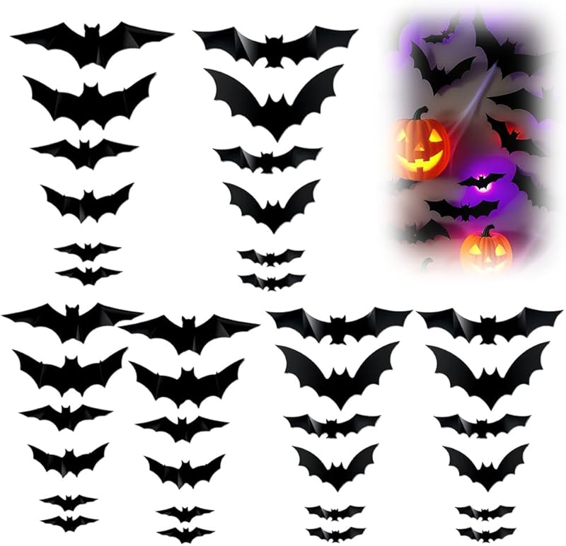 Halloween 3D Lighted Bats, 2025 New LED Purple Lighted 3D Bats ...