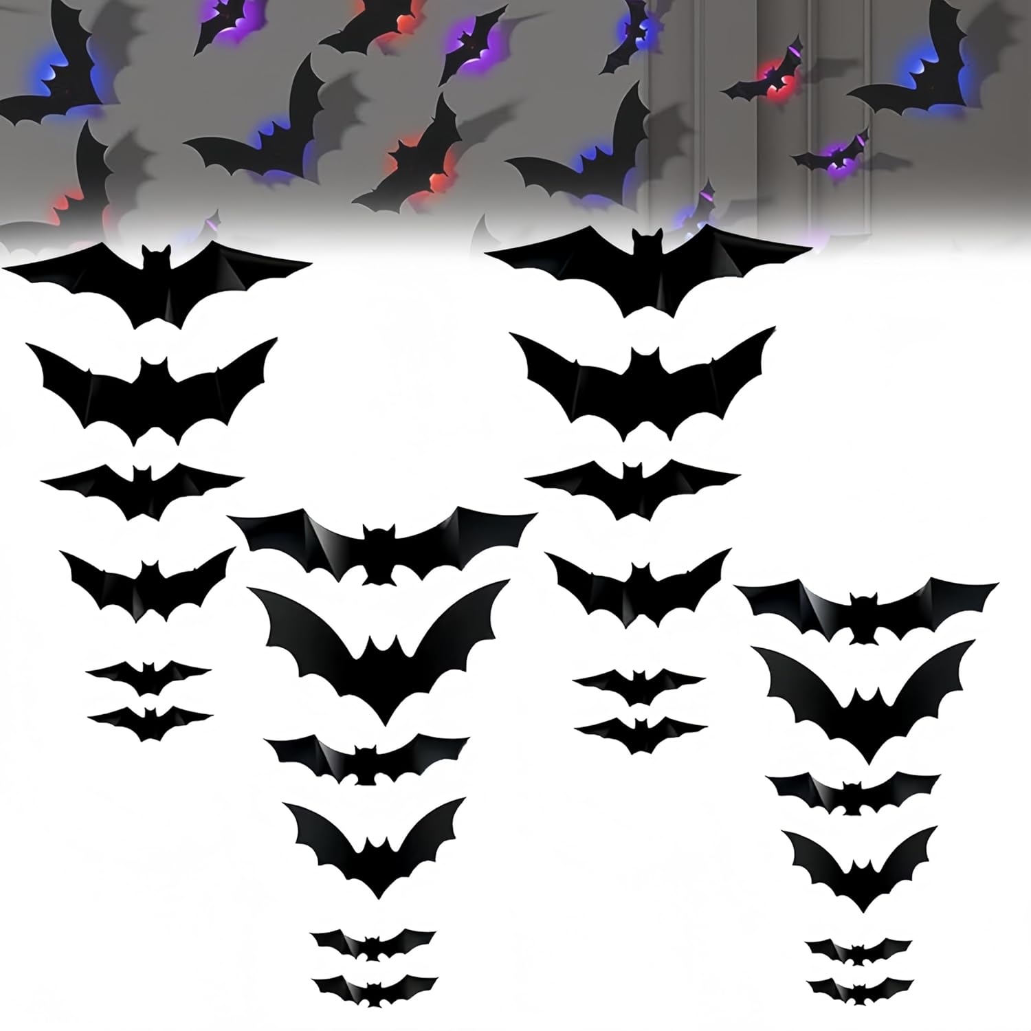 Halloween 3D Lighted Bats, 2025 Upgrade LED Purple Lighted 3D Bats LED ...