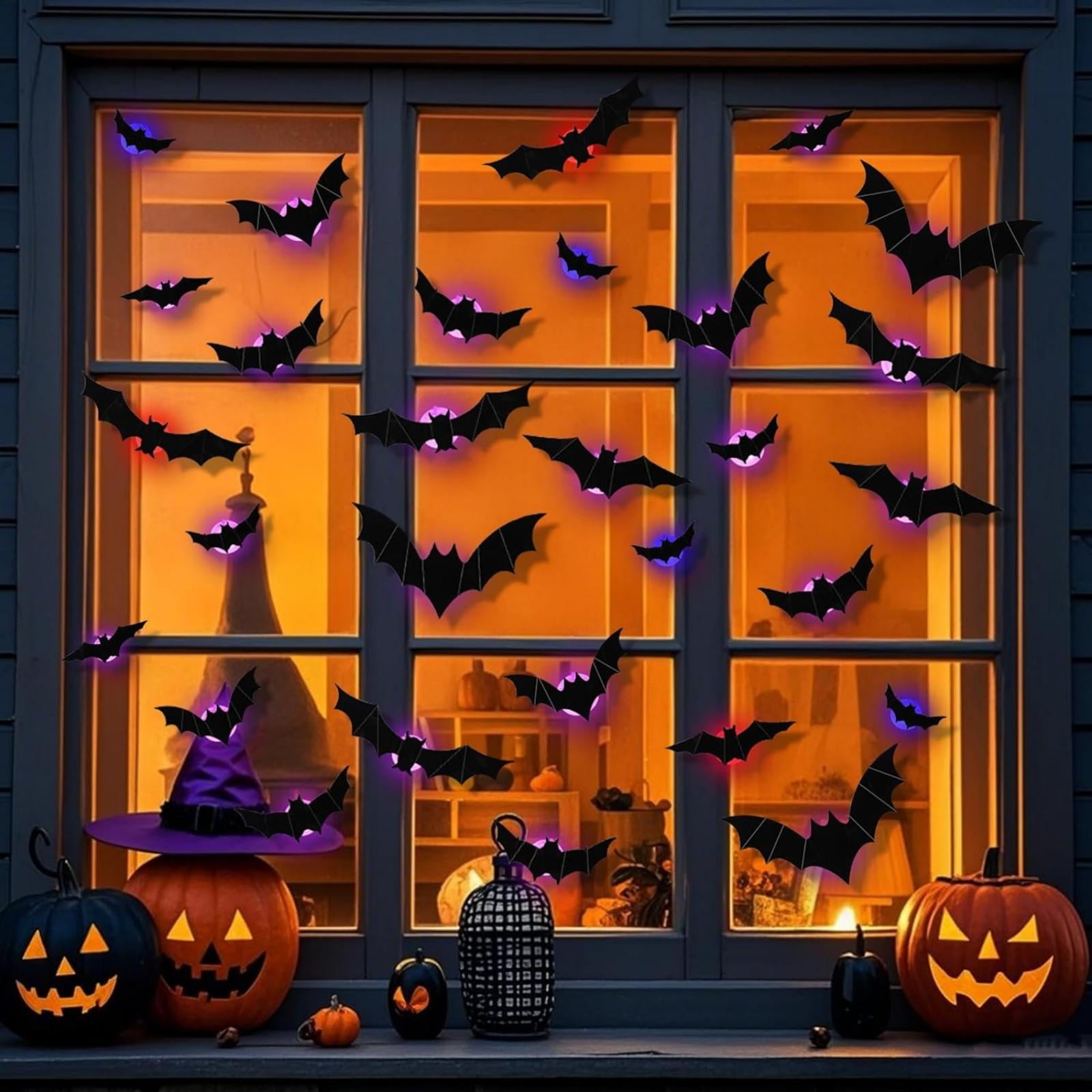 Halloween 3D Lighted Bats, 3D Bats Halloween Wall Decor with 10 Forms ...