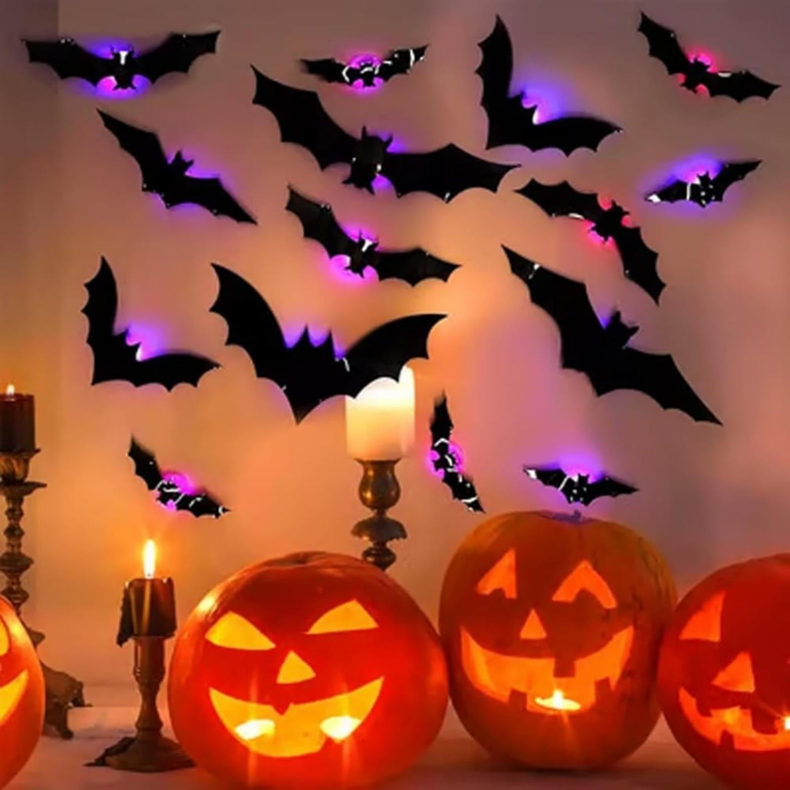 Halloween 3D Lighted Bats, 3D Bats Halloween Wall Decor with 10 Forms ...