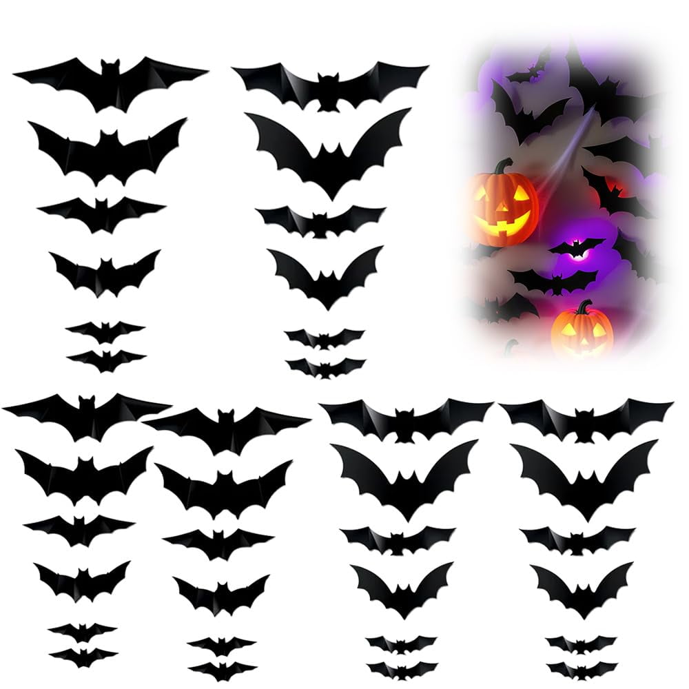 Halloween 3D Lighted Bats, LED Purple Lighted 3D Bats,Upgrade LED ...