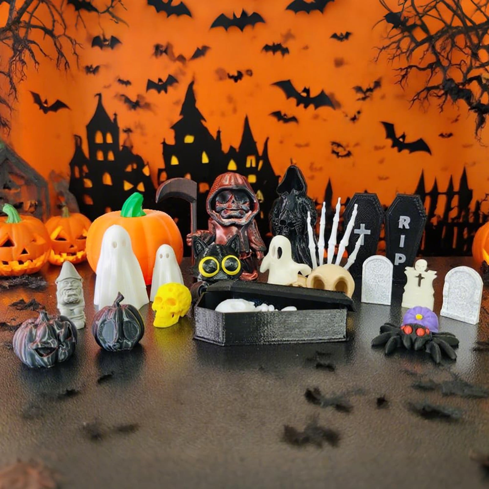 Halloween 3D Printed Halloween Decor Set - Spooky Resin Statue ...