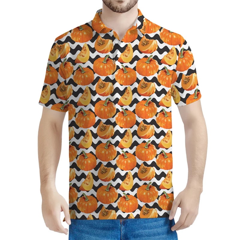 Halloween 3D Printed Polo Shirt For Men Pumpkin Pattern Short Sleeve ...