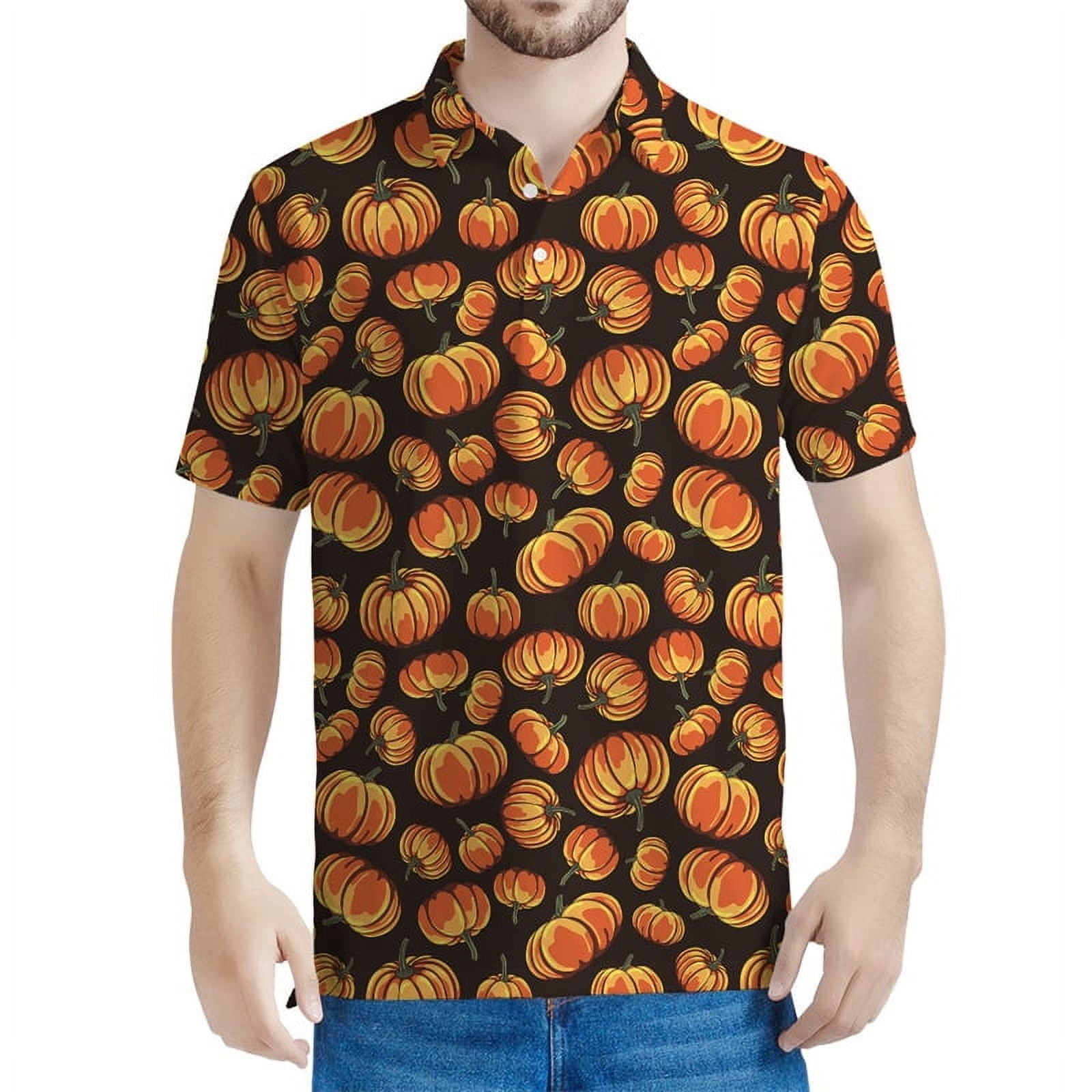 Halloween 3D Printed Polo Shirt For Men Pumpkin Pattern Short Sleeve ...
