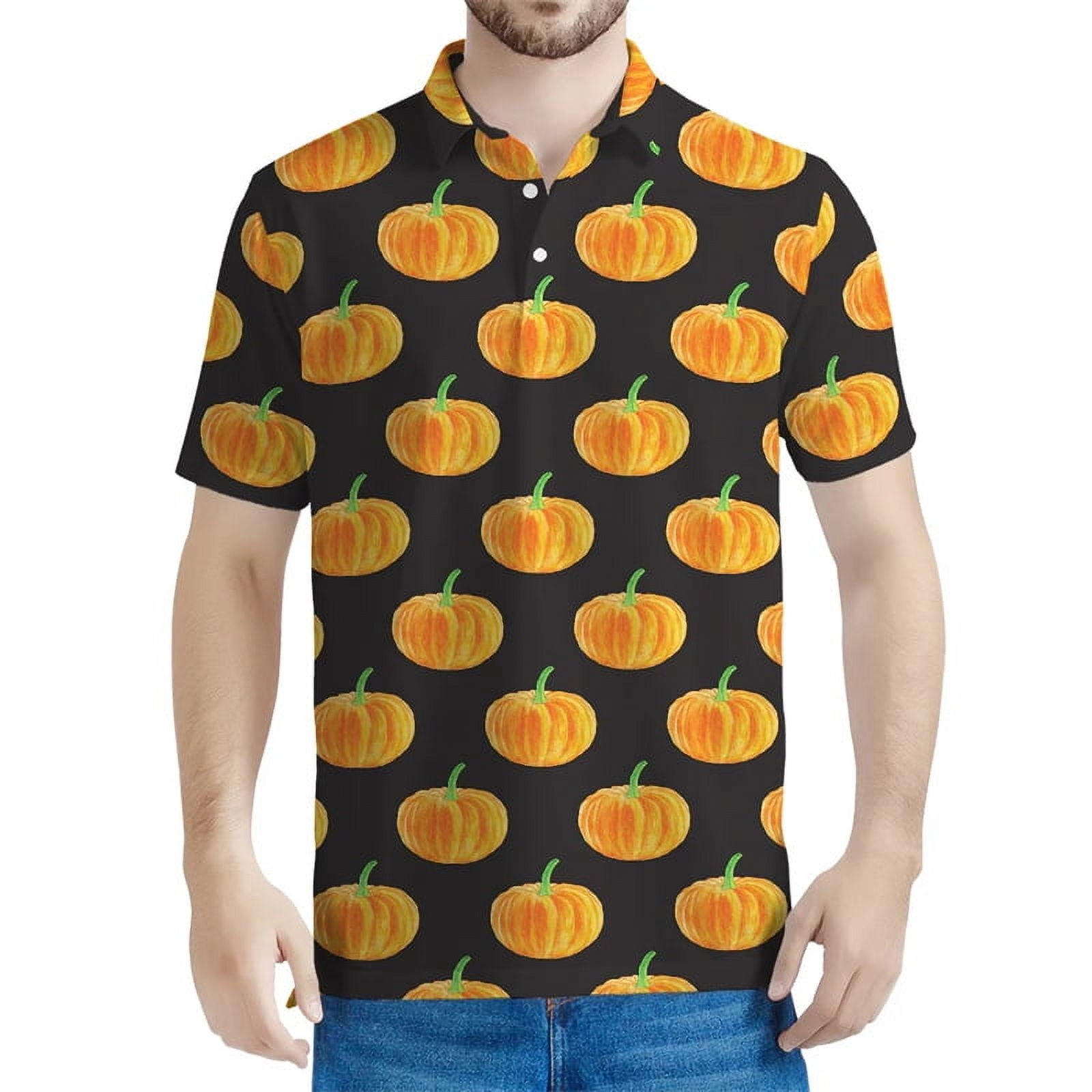 Halloween 3D Printed Polo Shirt For Men Pumpkin Pattern Short Sleeve ...