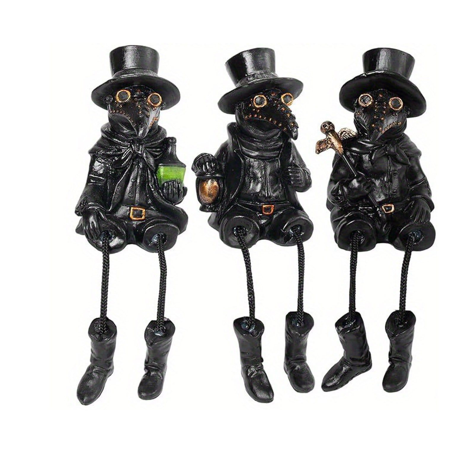 Halloween 3pc Gothic Plague Doctor Figurines,Steampunk Resin Shelf ...