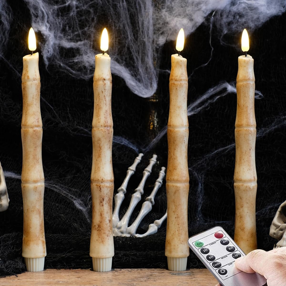 Halloween 4 Pack LED Finger Taper Candles, Covered with Real Paraffin ...