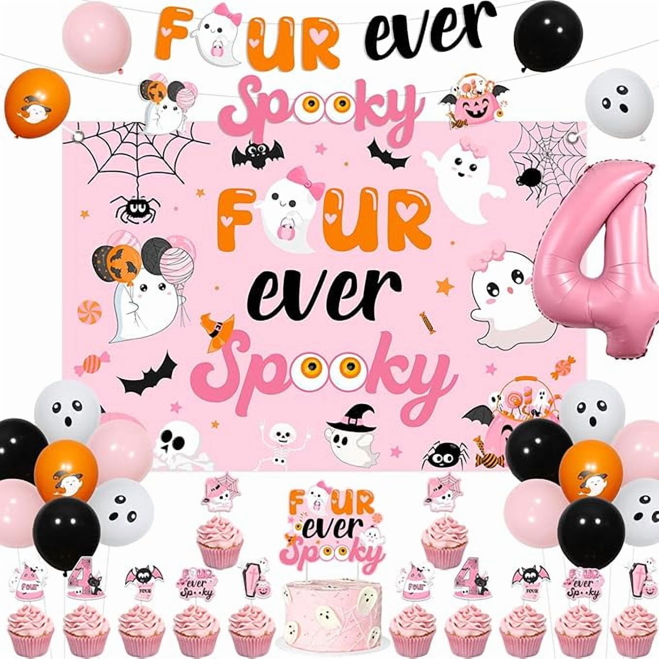 Halloween 4th Birthday Decoration Girl, Four Ever Spooky Birthday ...