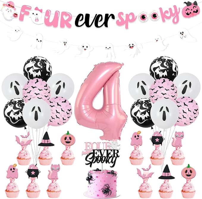 Halloween 4th Birthday Party Decorations Girl, Four Ever Spooky ...