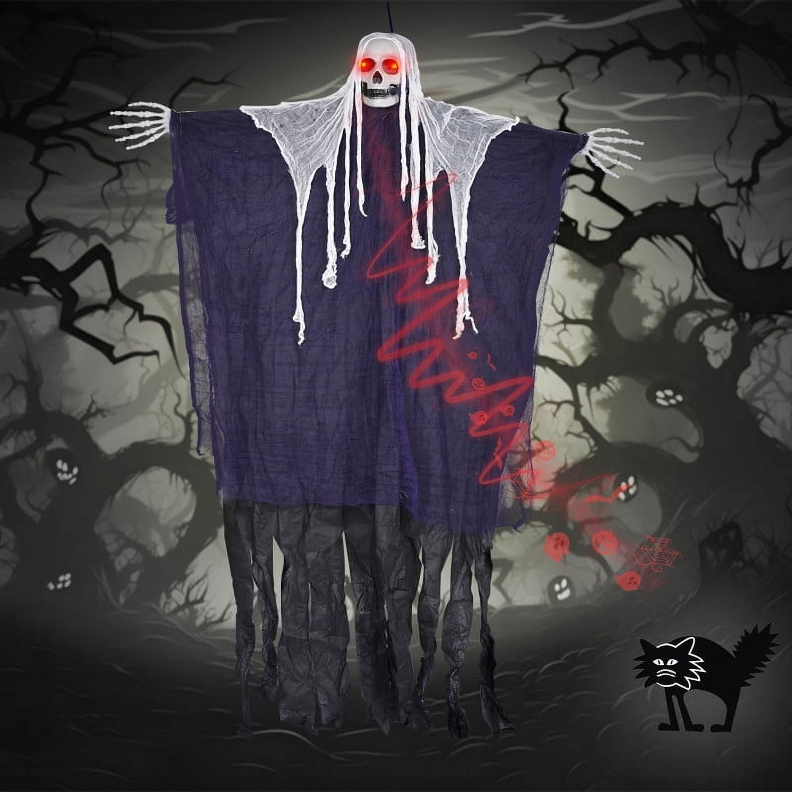 Halloween 63" Light-Up Hanging Skull Ghost Decor,Animated Talking with ...