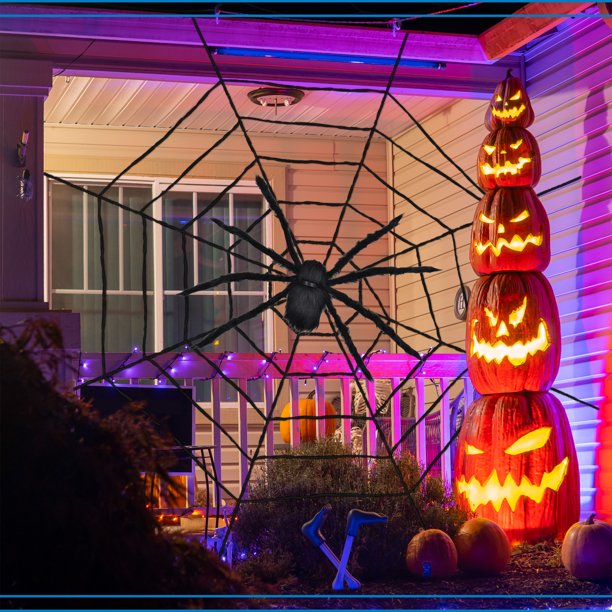 Halloween 8-Foot Spider Web with 28" Black Spider, Outdoor Decor, Party ...